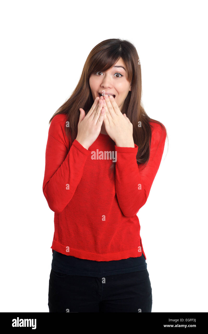 Girl with a scared gesture on white background Stock Photo - Alamy