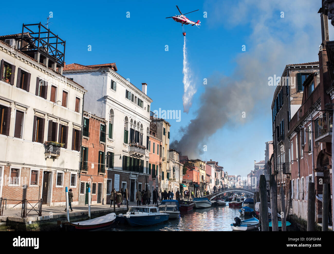 Venice, Italy - 17 February 2015: A Fire fighter helicopter with a ...
