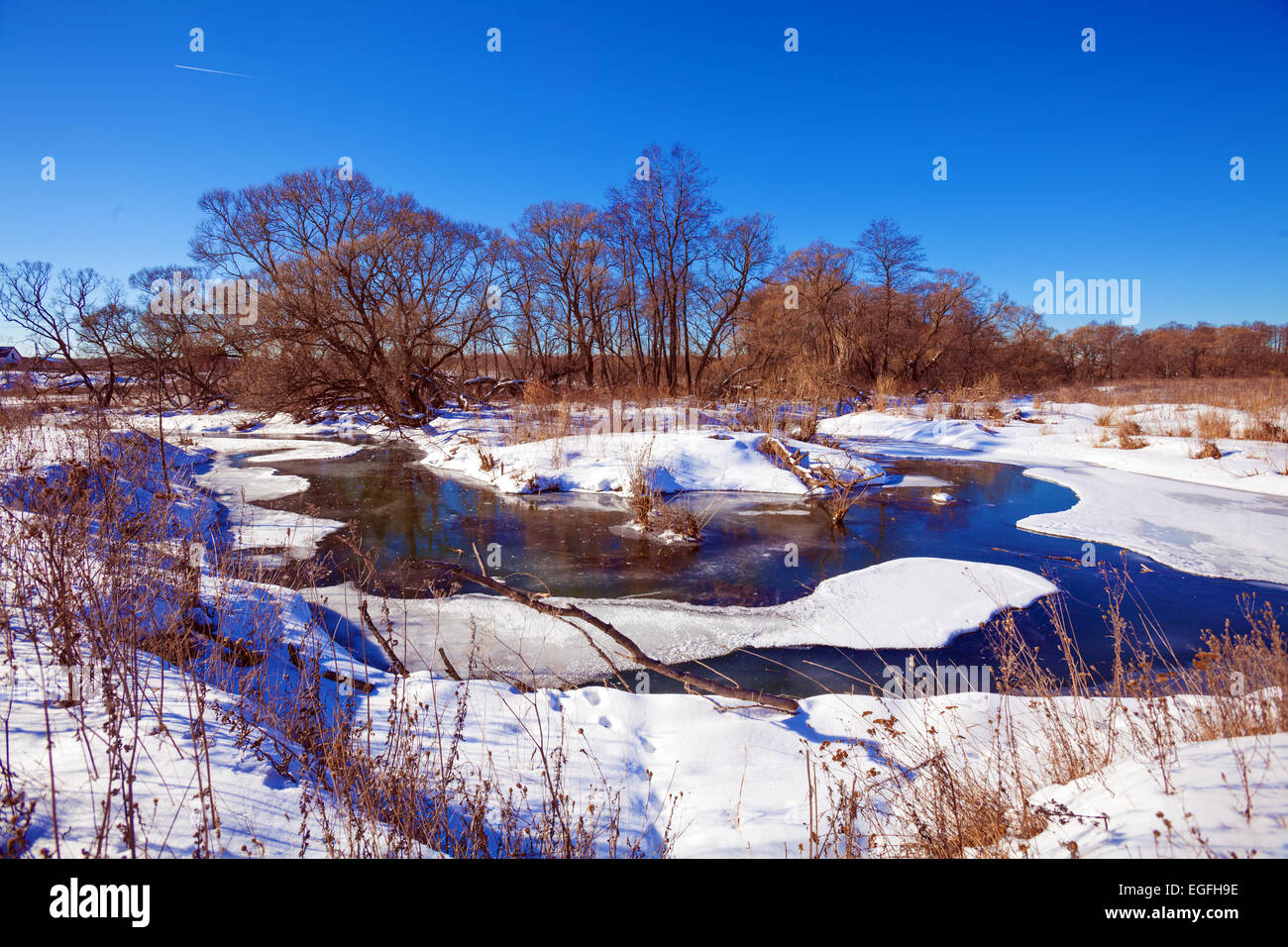 Forest River with Snow at Early Spring, Russian Nature Stock Photo - Alamy