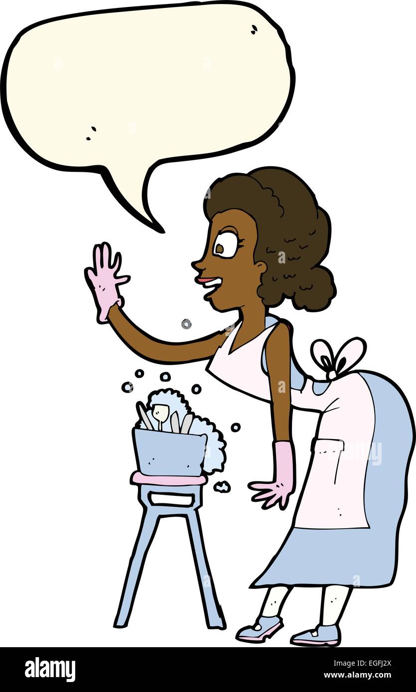 cartoon housewife washing up with speech bubble Stock Vector Image ...