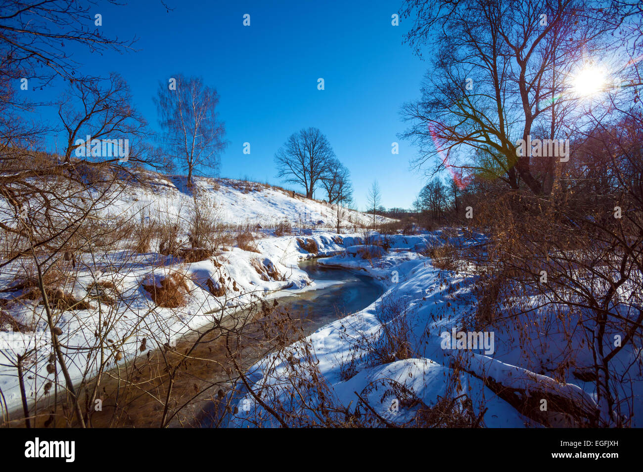 Forest River with Snow at Early Spring, Russian Nature Stock Photo - Alamy