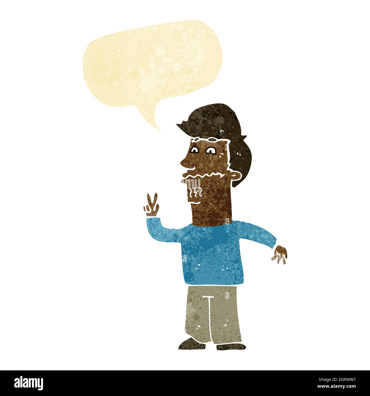 cartoon man giving peace sign with speech bubble Stock Vector Image ...