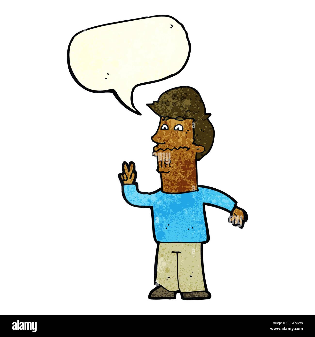 cartoon man giving peace sign with speech bubble Stock Vector Image ...