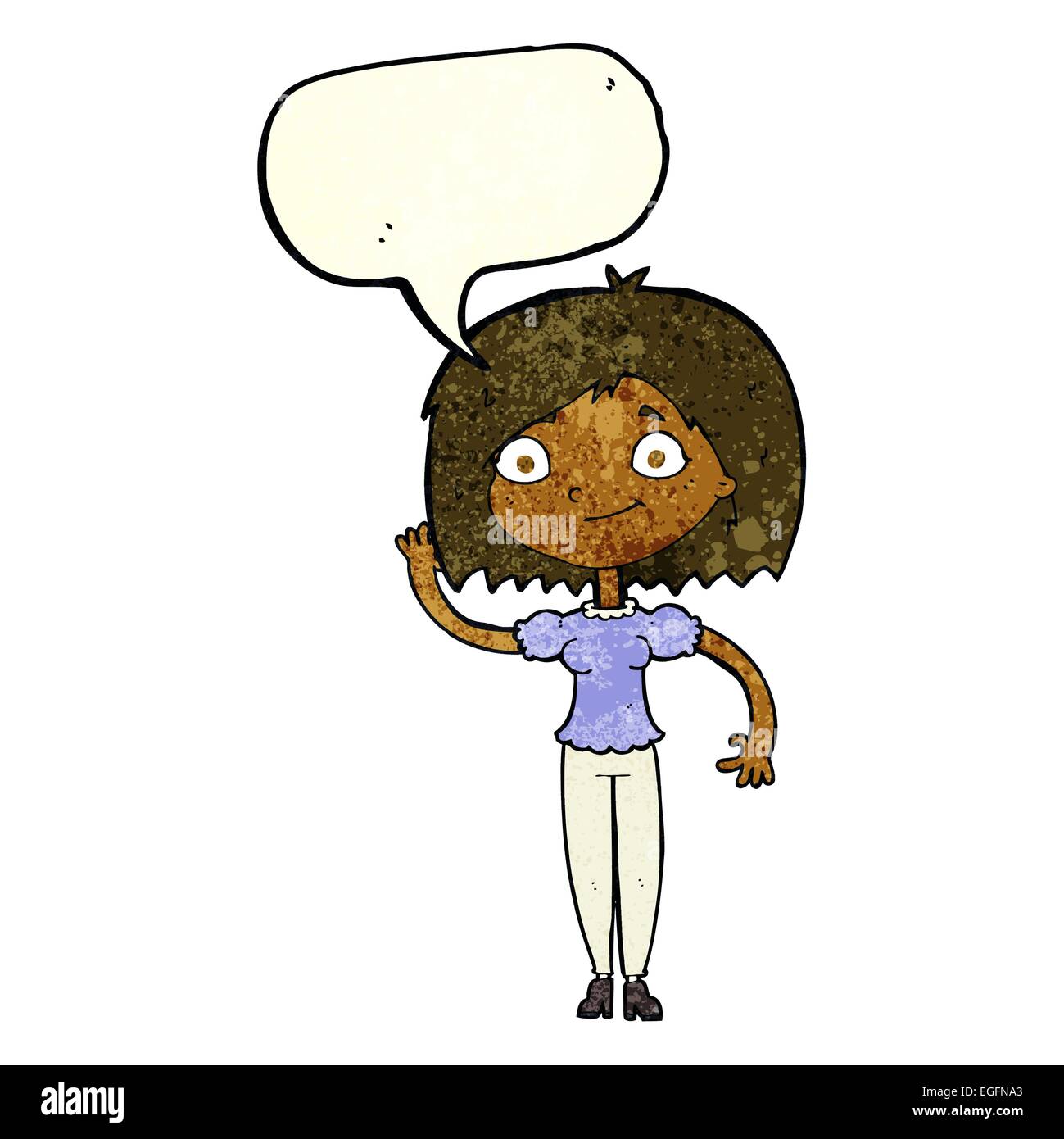 cartoon woman waving with speech bubble Stock Vector Image & Art - Alamy