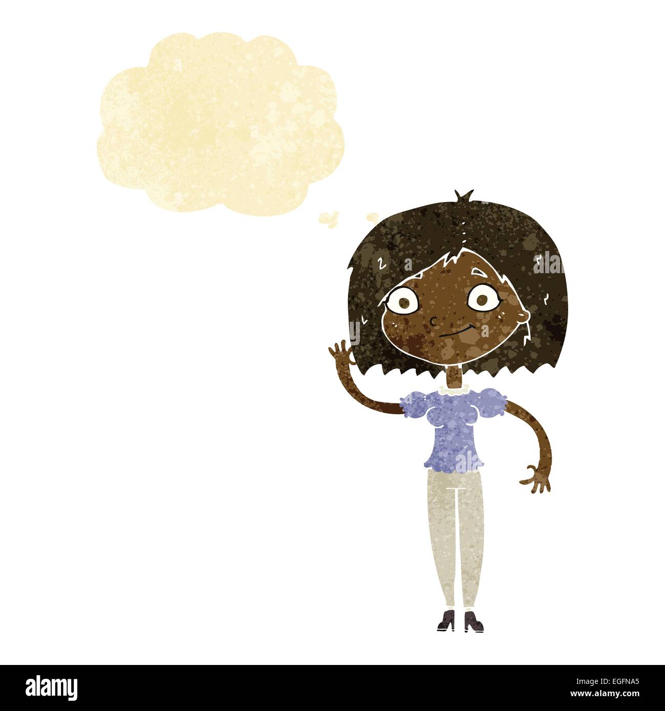 cartoon woman waving with thought bubble Stock Vector Image & Art - Alamy