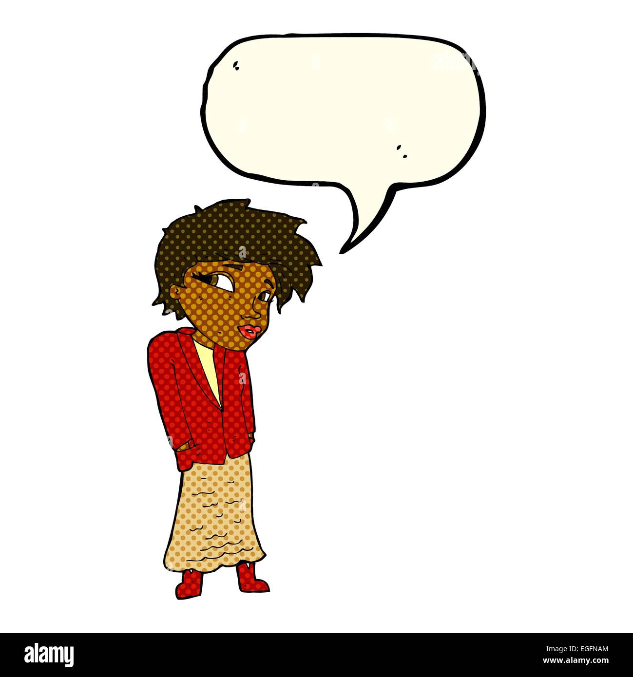 cartoon woman with hands in pockets with speech bubble Stock Vector ...