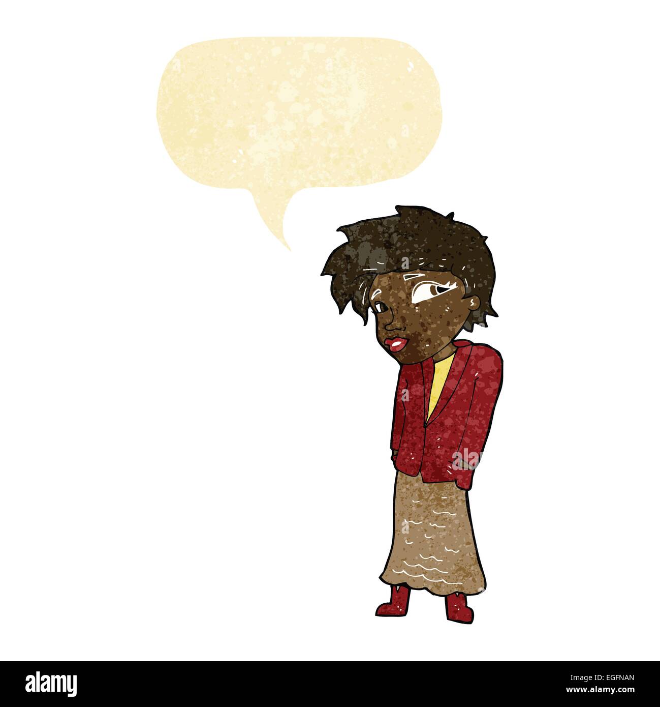 cartoon woman with hands in pockets with speech bubble Stock Vector ...