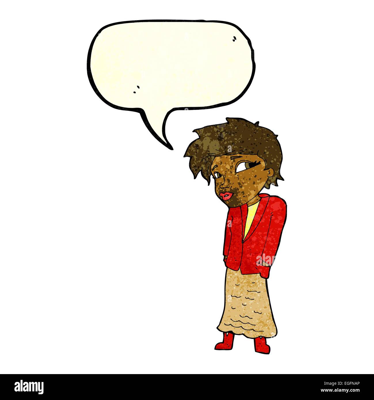 cartoon woman with hands in pockets with speech bubble Stock Vector ...