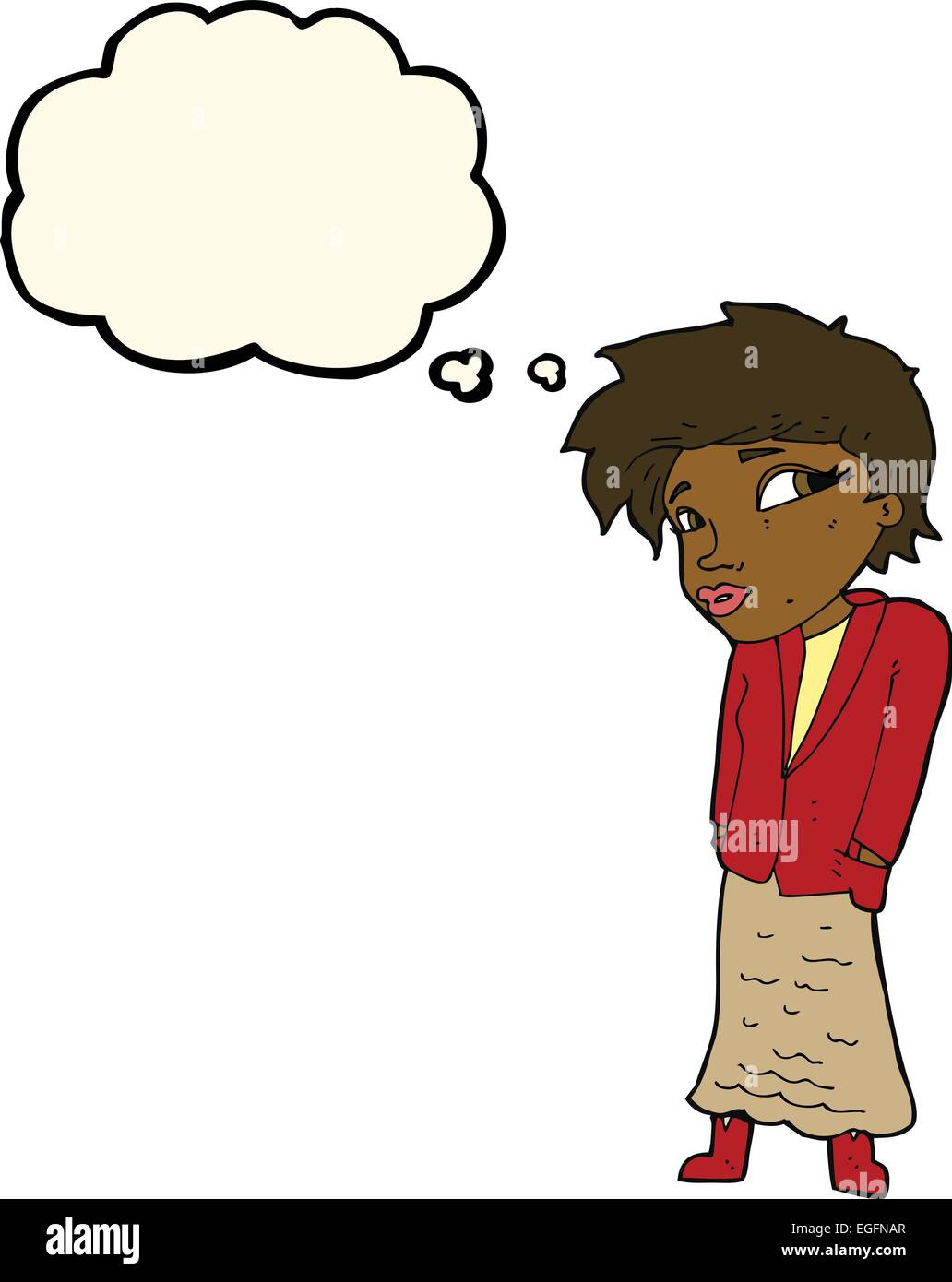 cartoon woman with hands in pockets with thought bubble Stock Vector ...