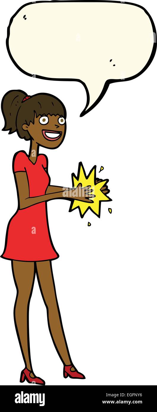 cartoon woman clapping hands with speech bubble Stock Vector Image ...