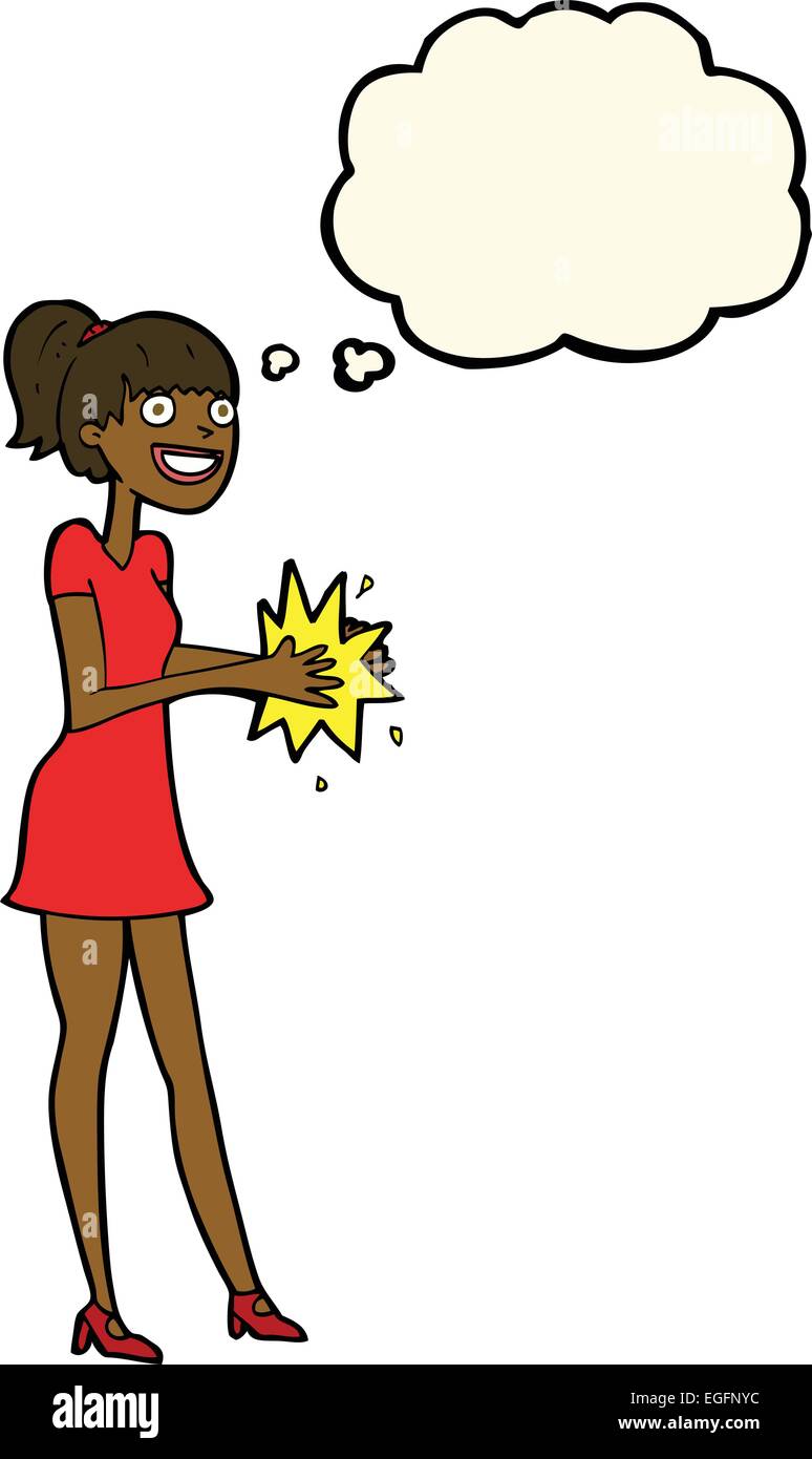 cartoon woman clapping hands with thought bubble Stock Vector Image ...
