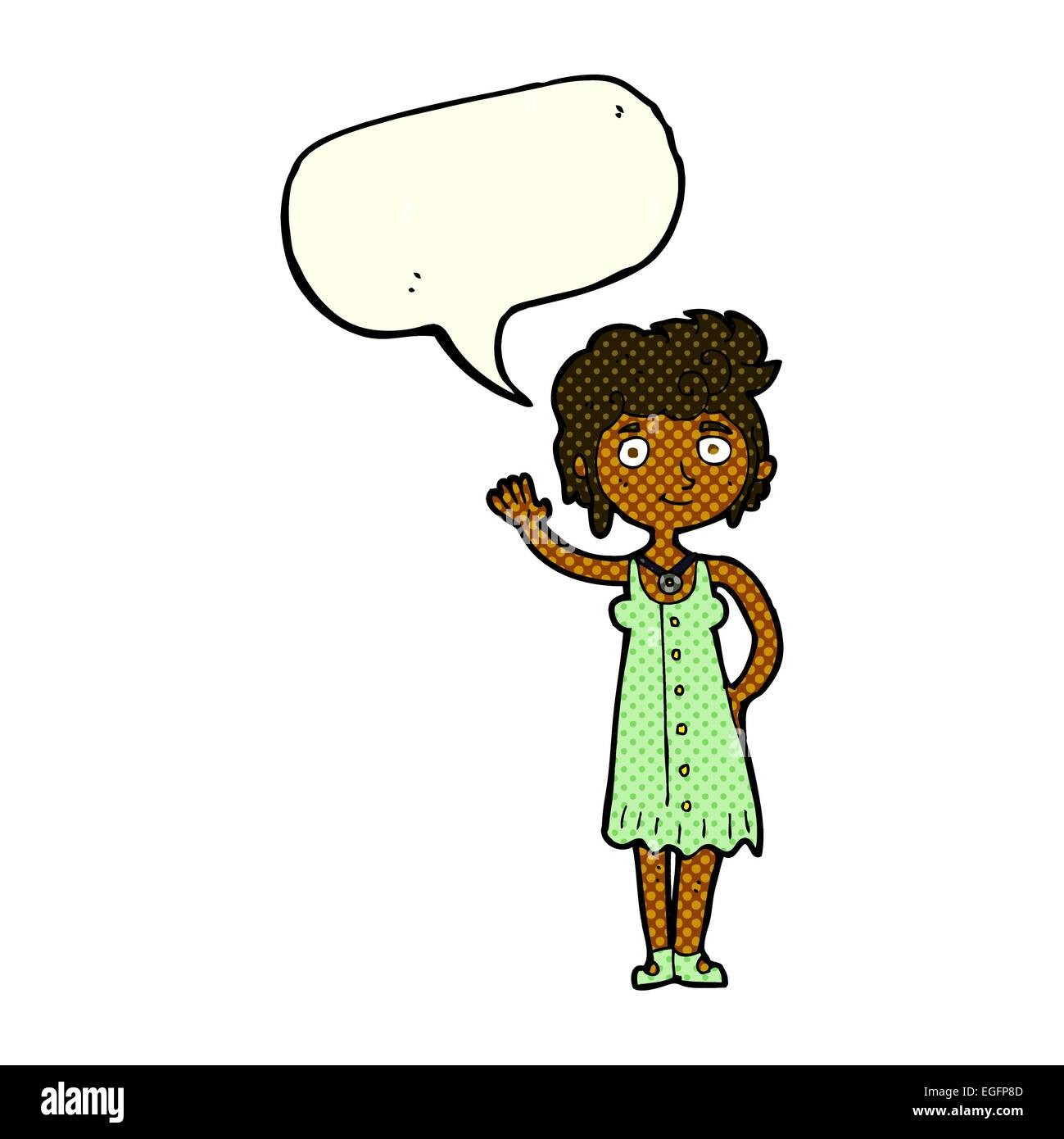 cartoon hippie woman waving with speech bubble Stock Vector Image & Art ...