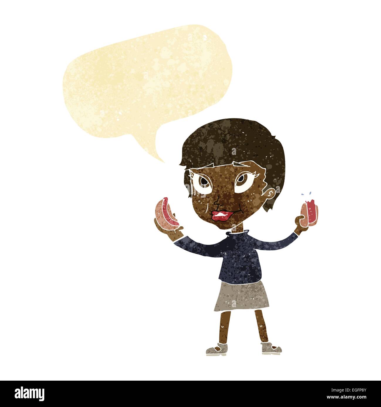 cartoon woman eating hotdogs with speech bubble Stock Vector Image ...