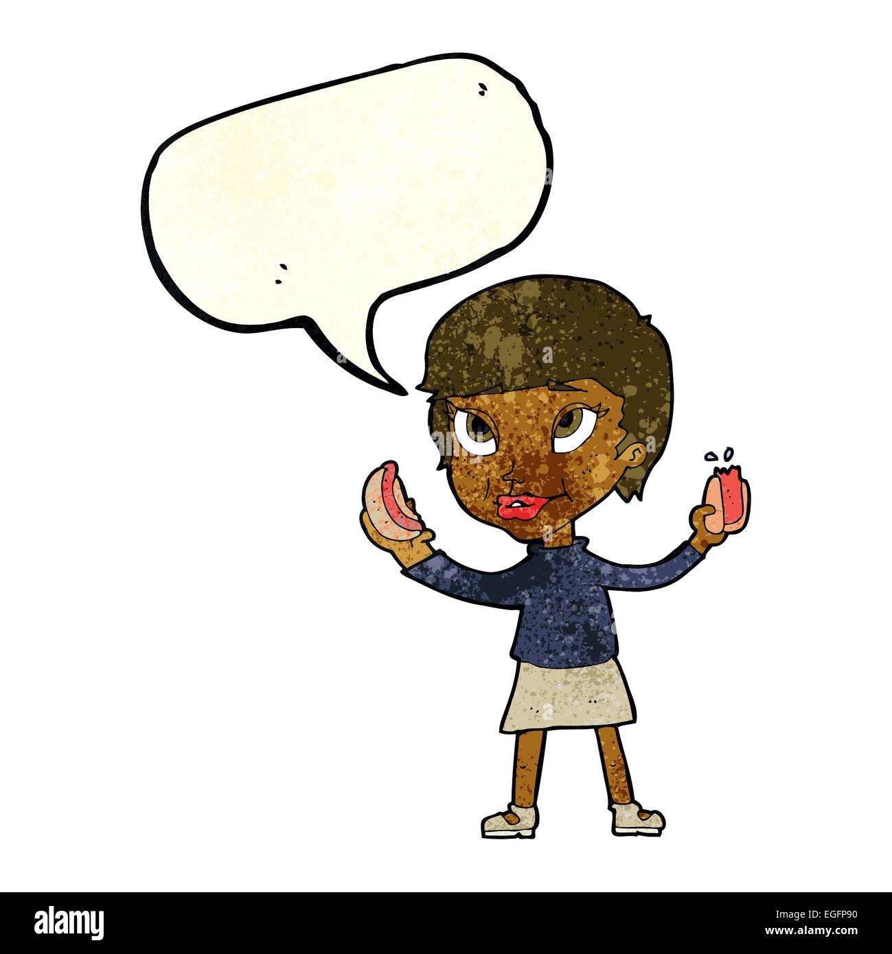 cartoon woman eating hotdogs with speech bubble Stock Vector Image ...