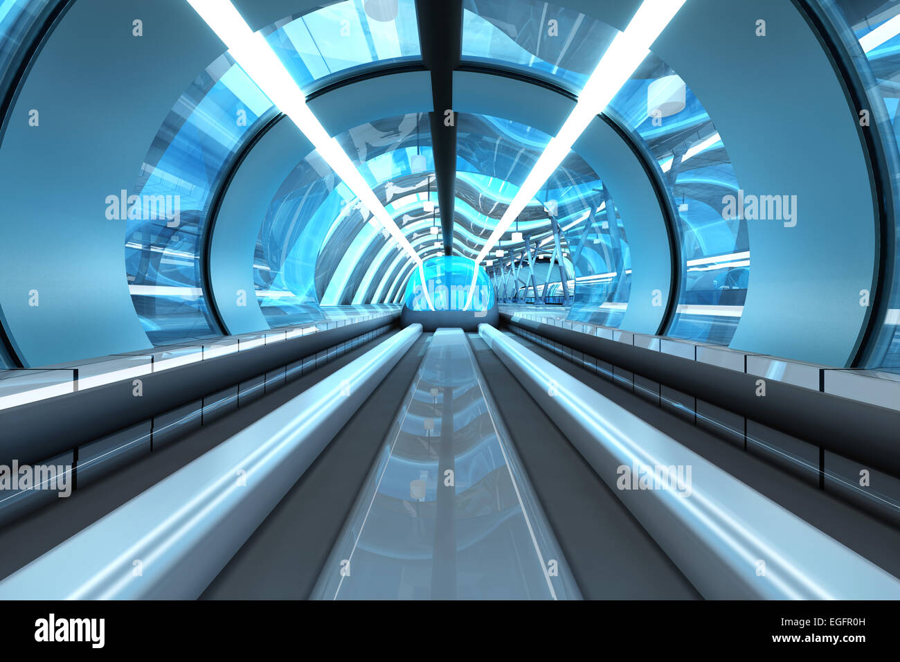 A futuristic subway or train station. 3D architecture visualization ...