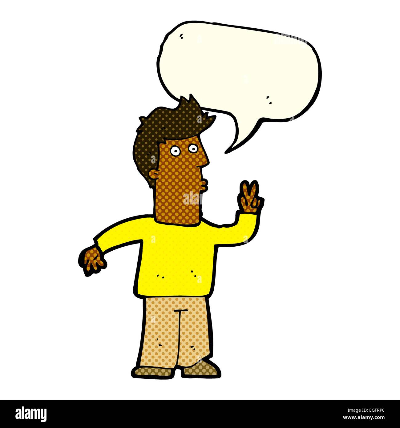 cartoon man giving peace sign with speech bubble Stock Vector Image ...