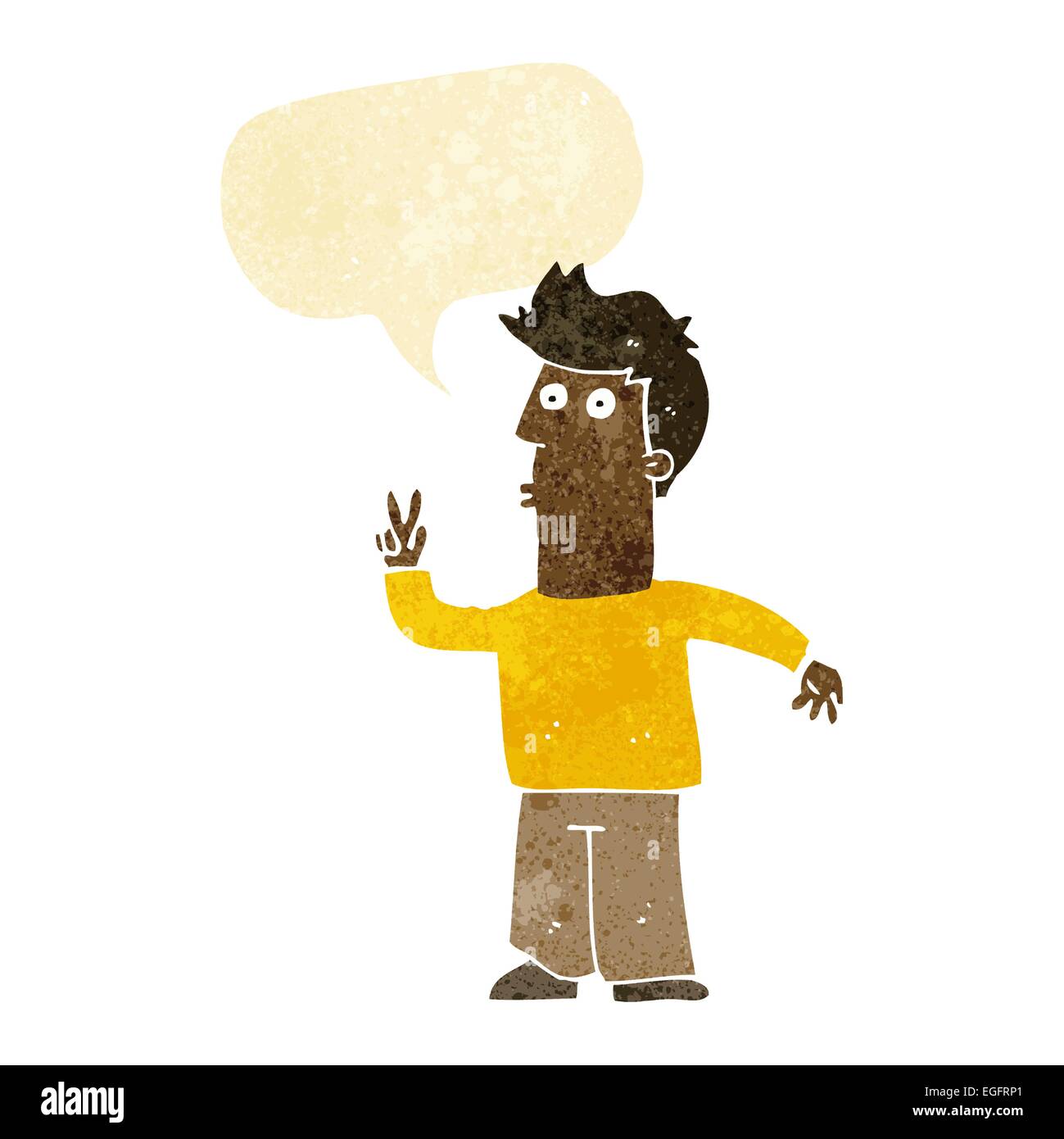 cartoon man giving peace sign with speech bubble Stock Vector Image ...