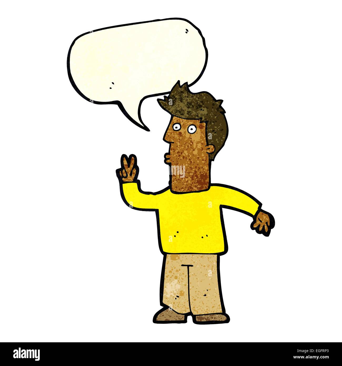 cartoon man giving peace sign with speech bubble Stock Vector Image ...