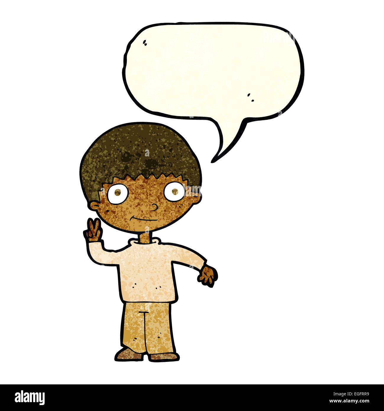 cartoon boy giving peace sign with speech bubble Stock Vector Image ...