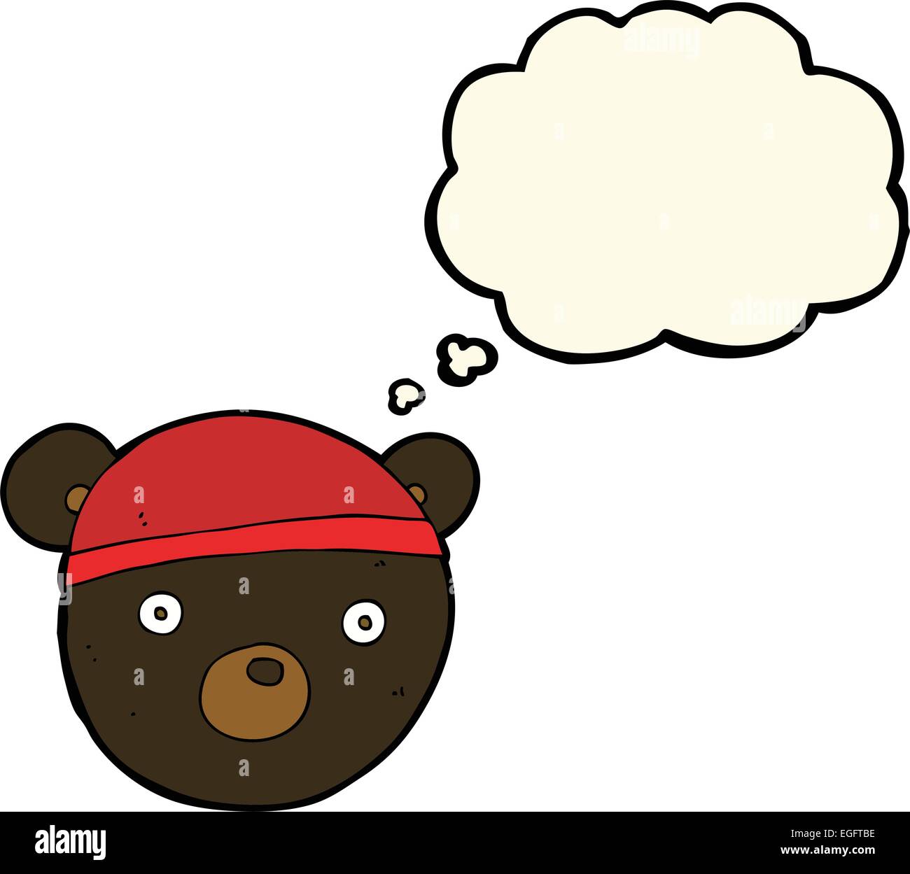 cartoon black bear cub wearing hat with thought bubble Stock Vector ...