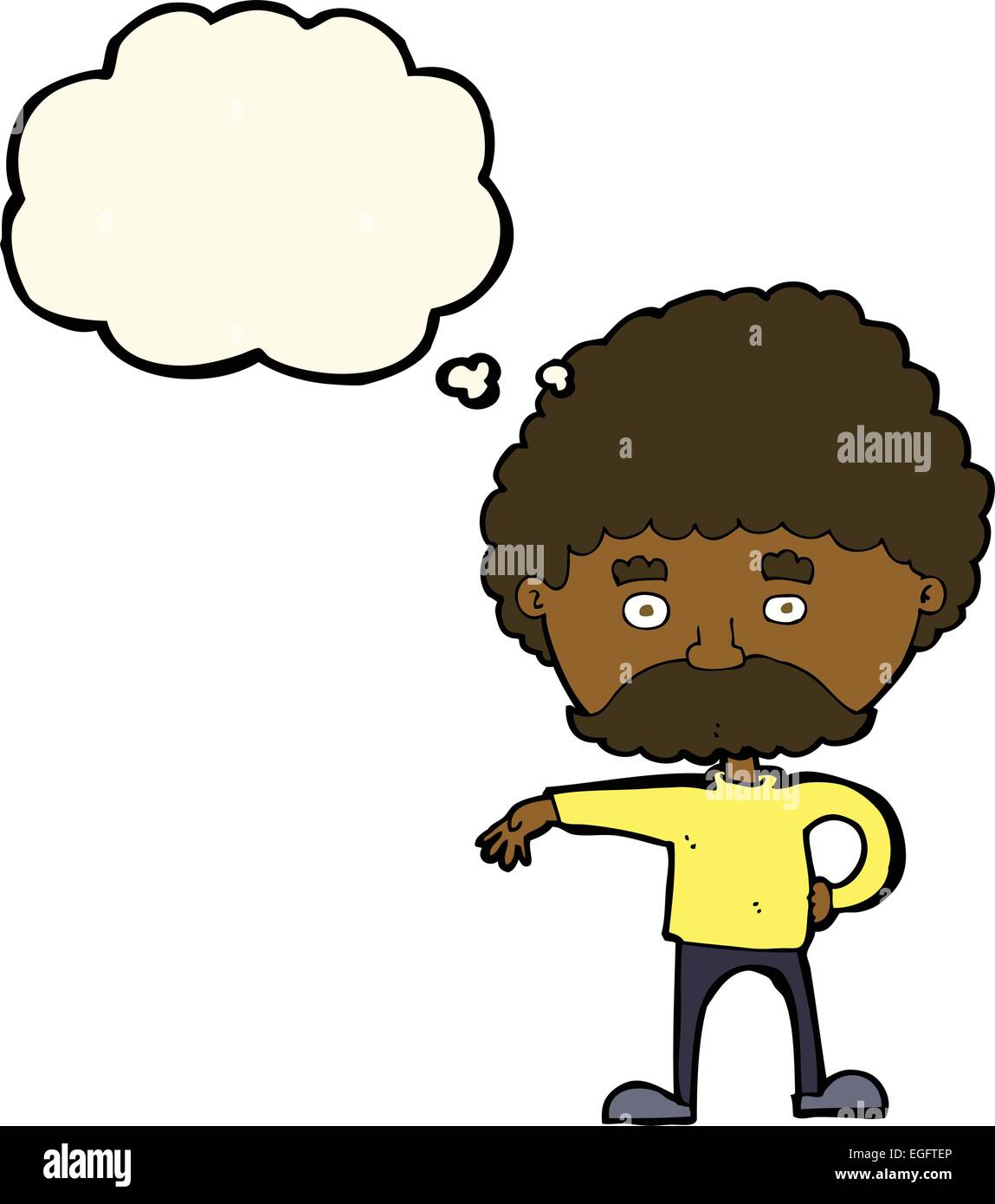 cartoon man with mustache making camp gesture with thought bubble Stock ...