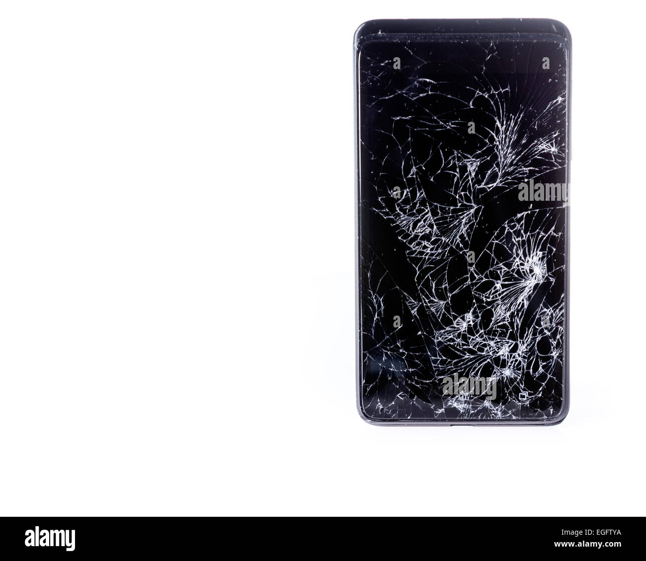 Closeup of mobile smartphone with broken screen isolated on white, with ...