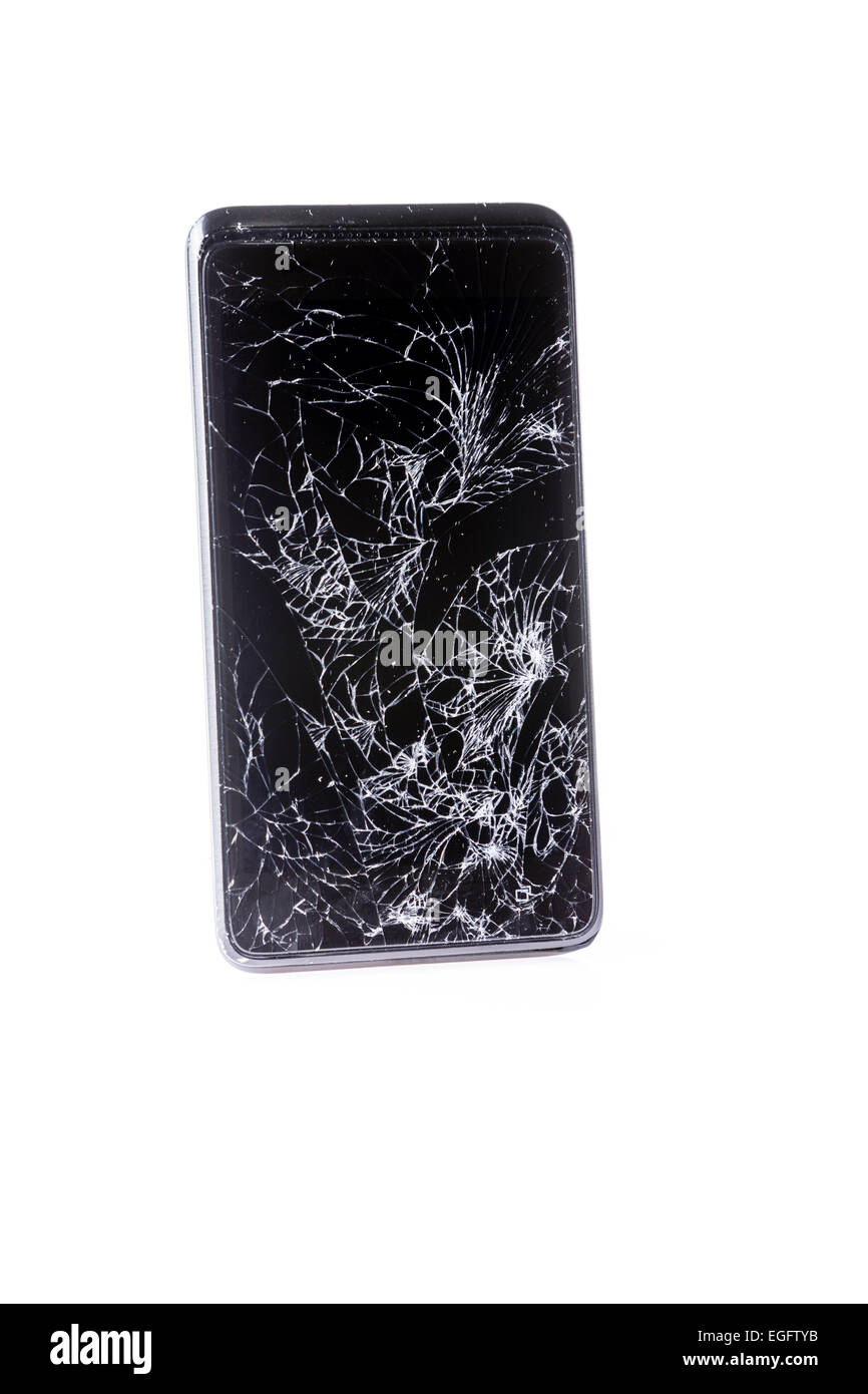 Closeup of mobile smartphone with broken screen isolated on white Stock ...