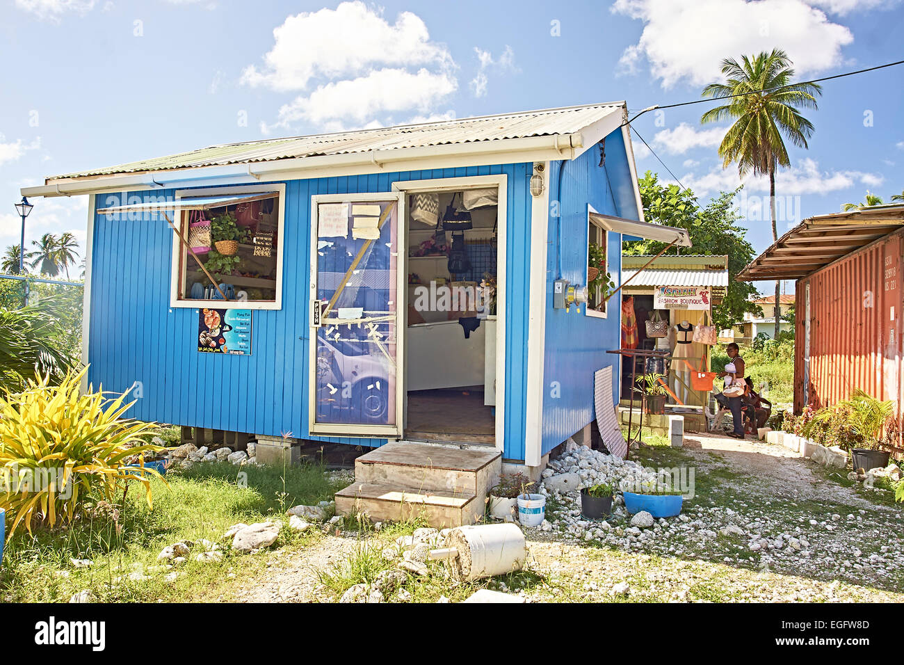 Blue coloured wooden hut used as a shop. Typical of a Bajan Chattel ...