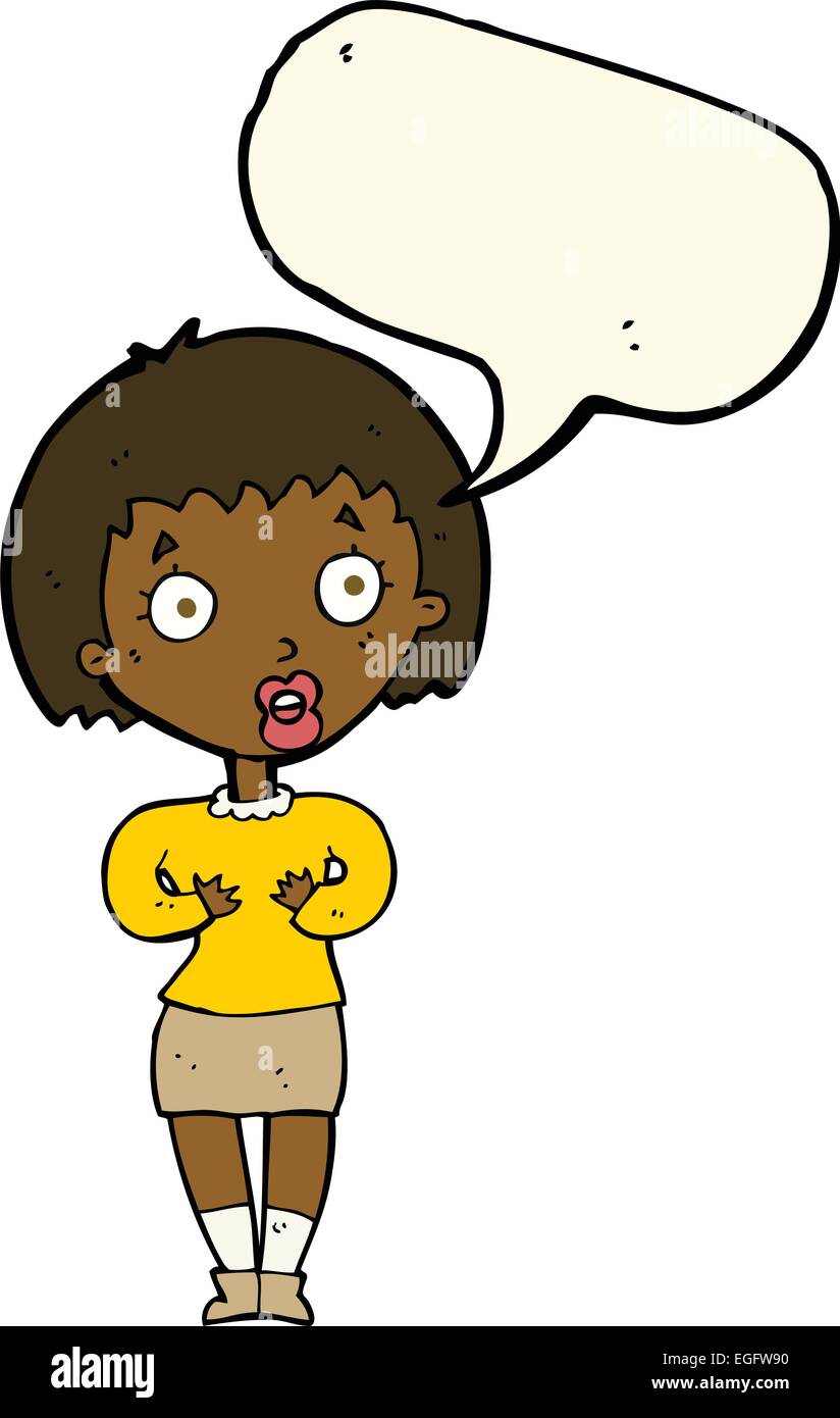 cartoon woman making Who Me? gesture with speech bubble Stock Vector ...