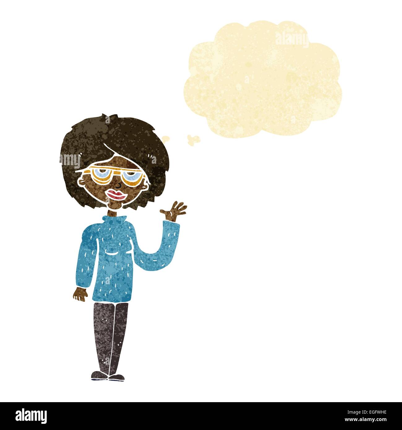 cartoon woman waving with thought bubble Stock Vector Image & Art - Alamy