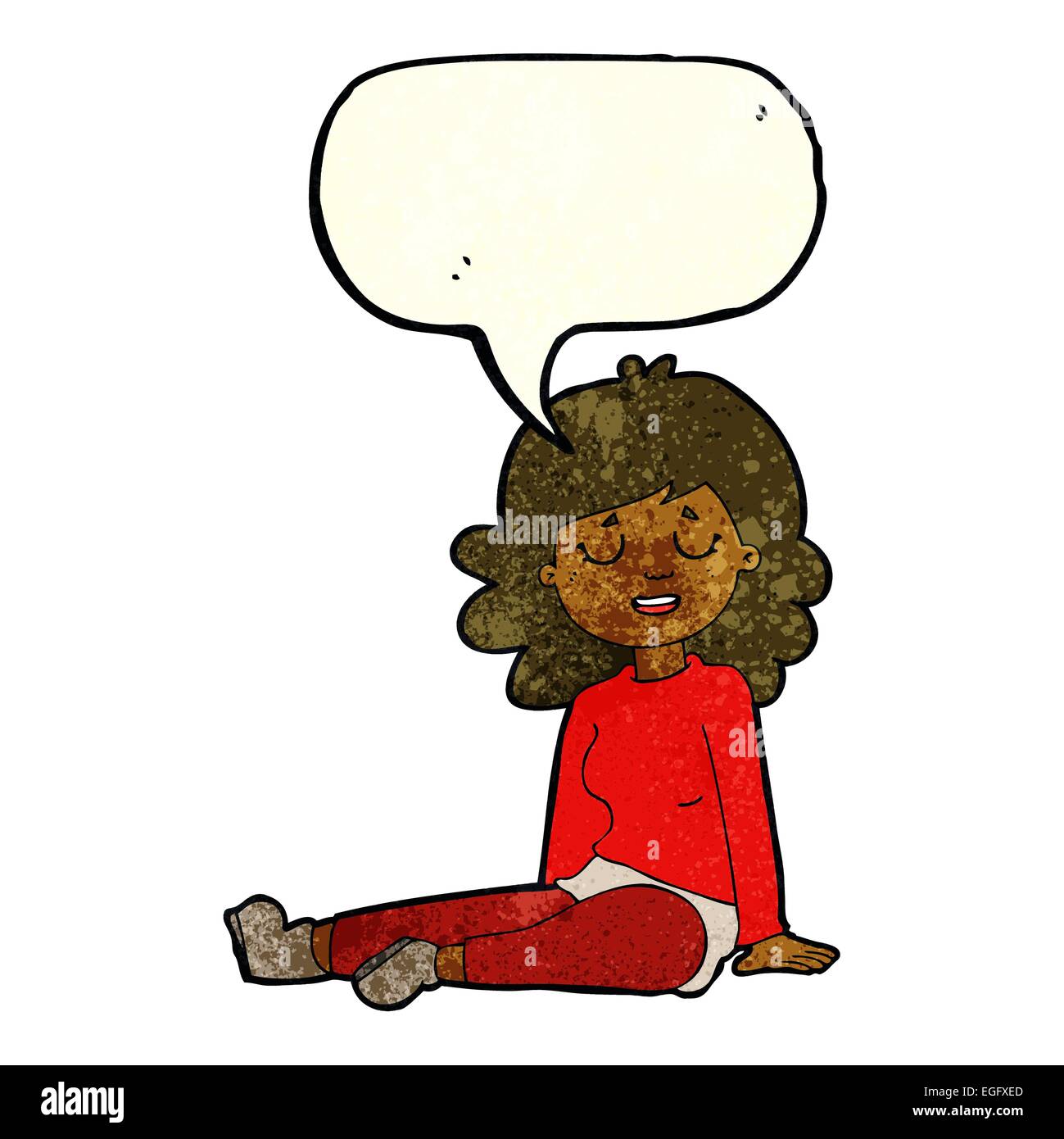 cartoon happy woman sitting on floor with speech bubble Stock Vector ...