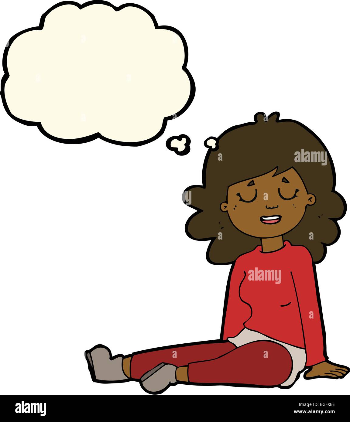 cartoon happy woman sitting on floor with thought bubble Stock Vector ...