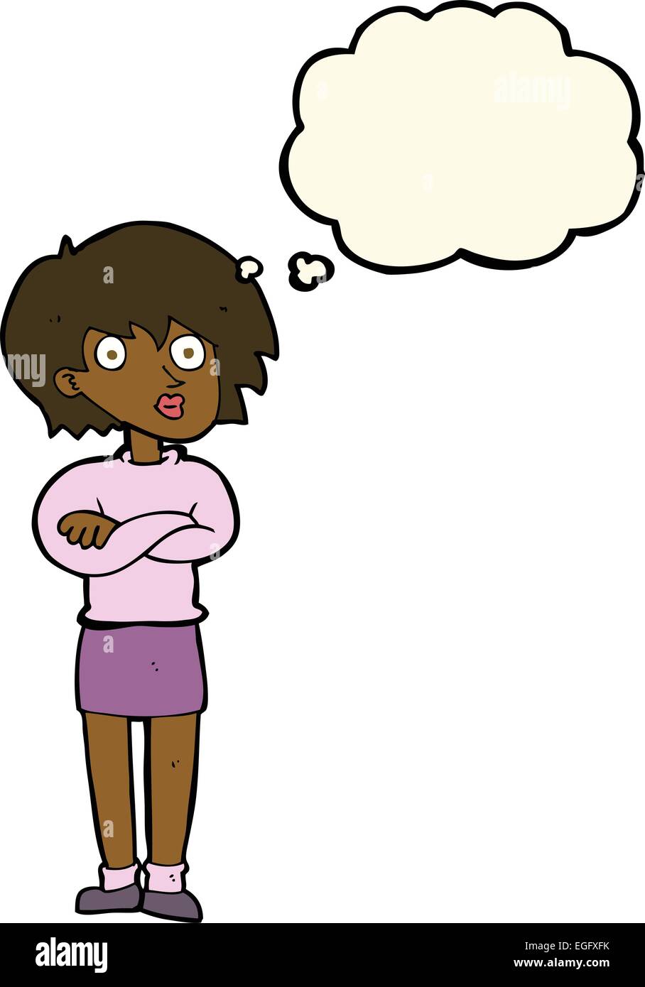 cartoon woman wit crossed arms with thought bubble Stock Vector Image ...