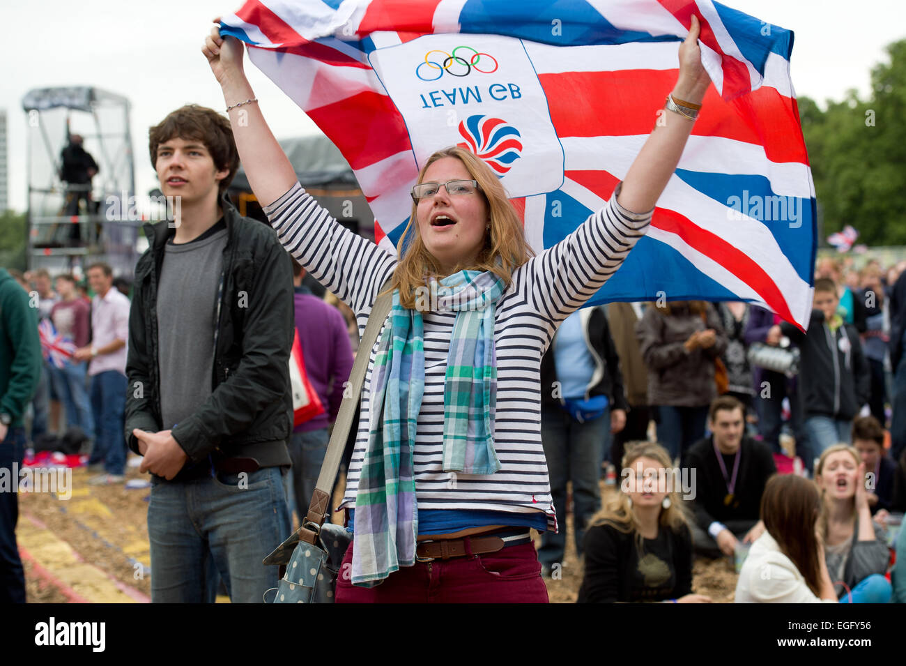 Cheering for Gold Stock Photo - Alamy