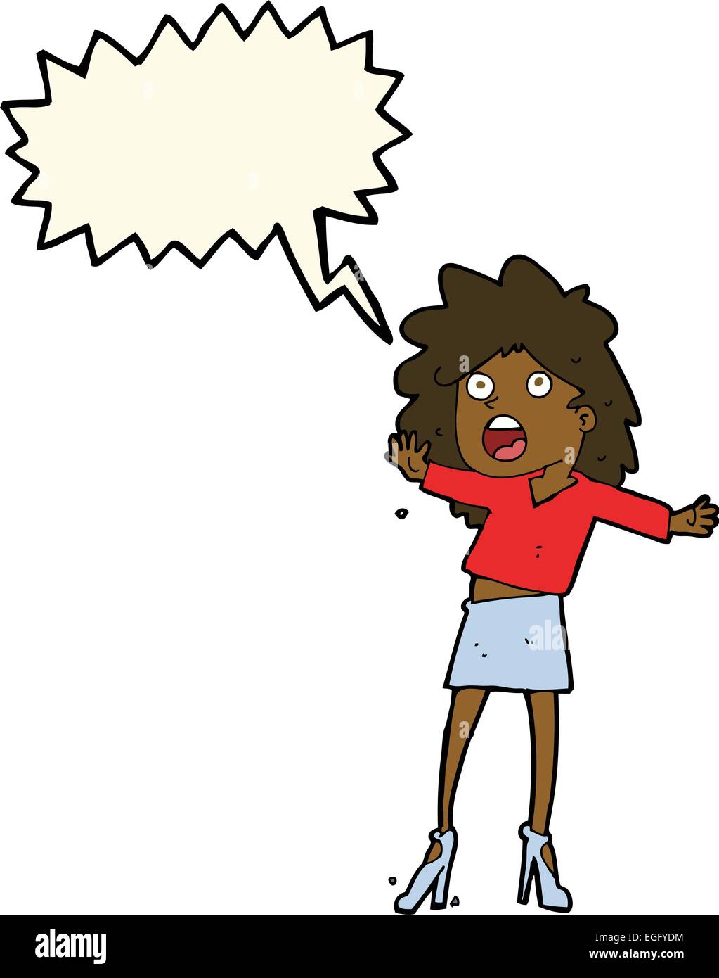 cartoon woman having trouble walking in heels with speech bubble Stock ...