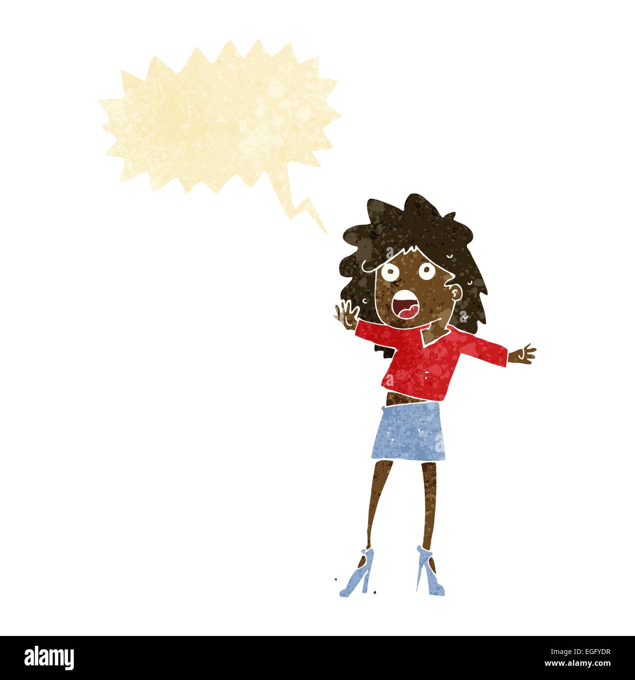 cartoon woman having trouble walking in heels with speech bubble Stock ...