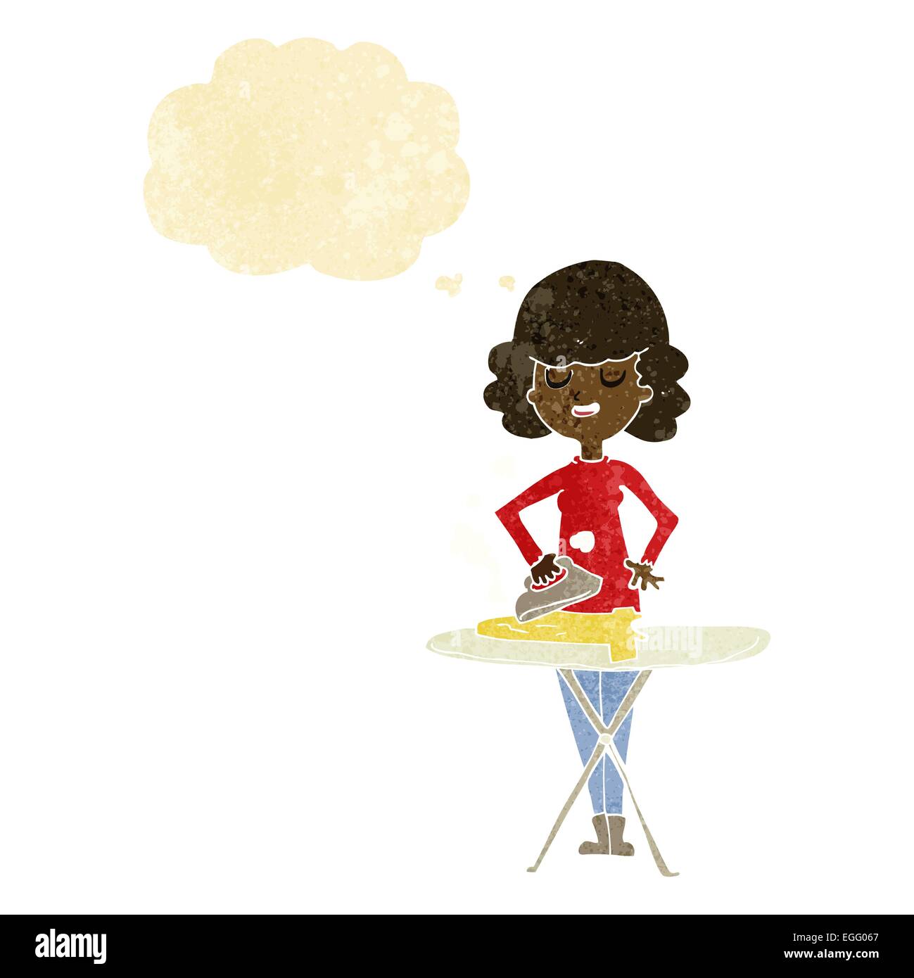 cartoon woman ironing with thought bubble Stock Vector Image & Art - Alamy