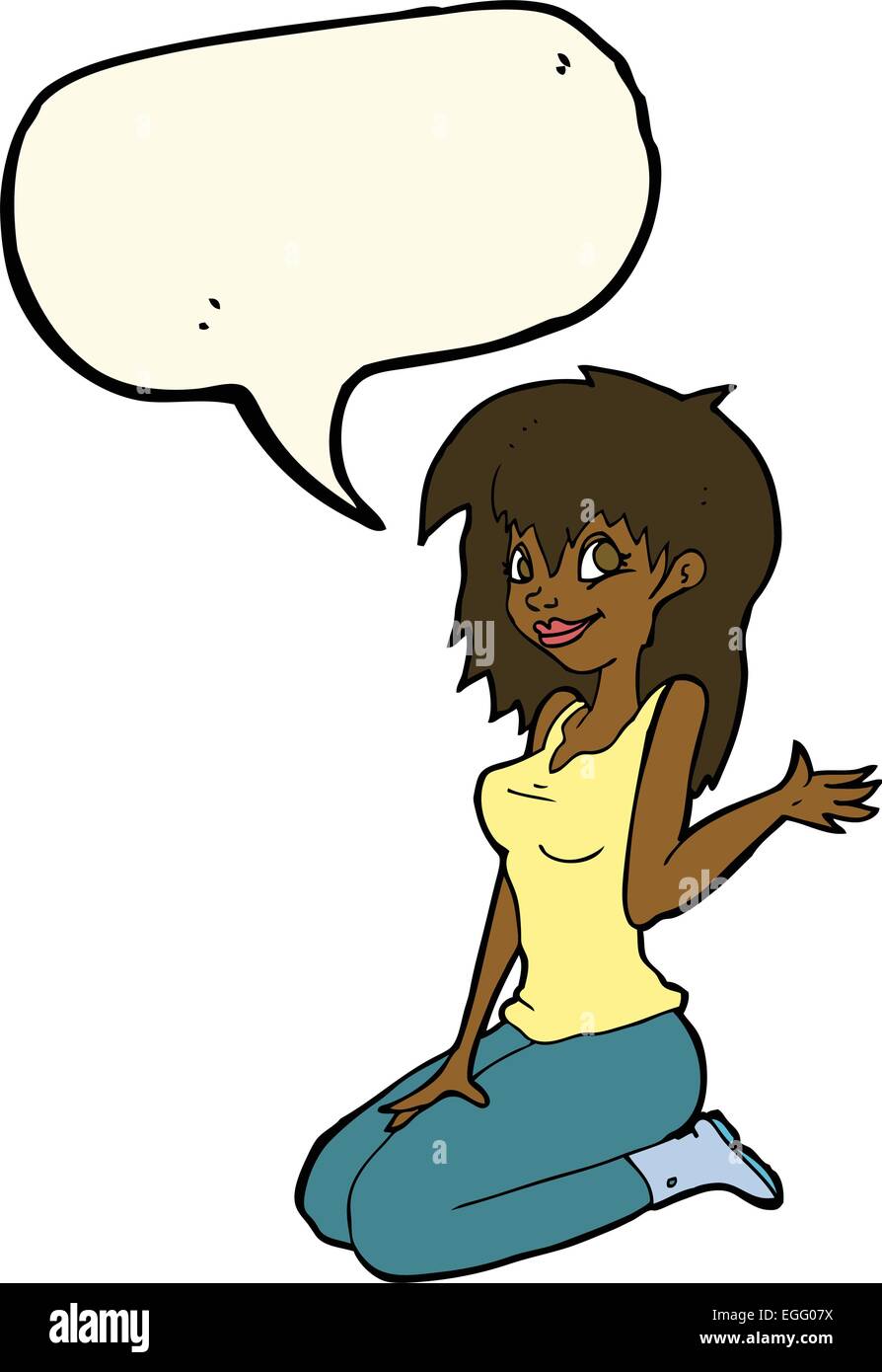 cartoon pretty girl waving with speech bubble Stock Vector Image & Art ...