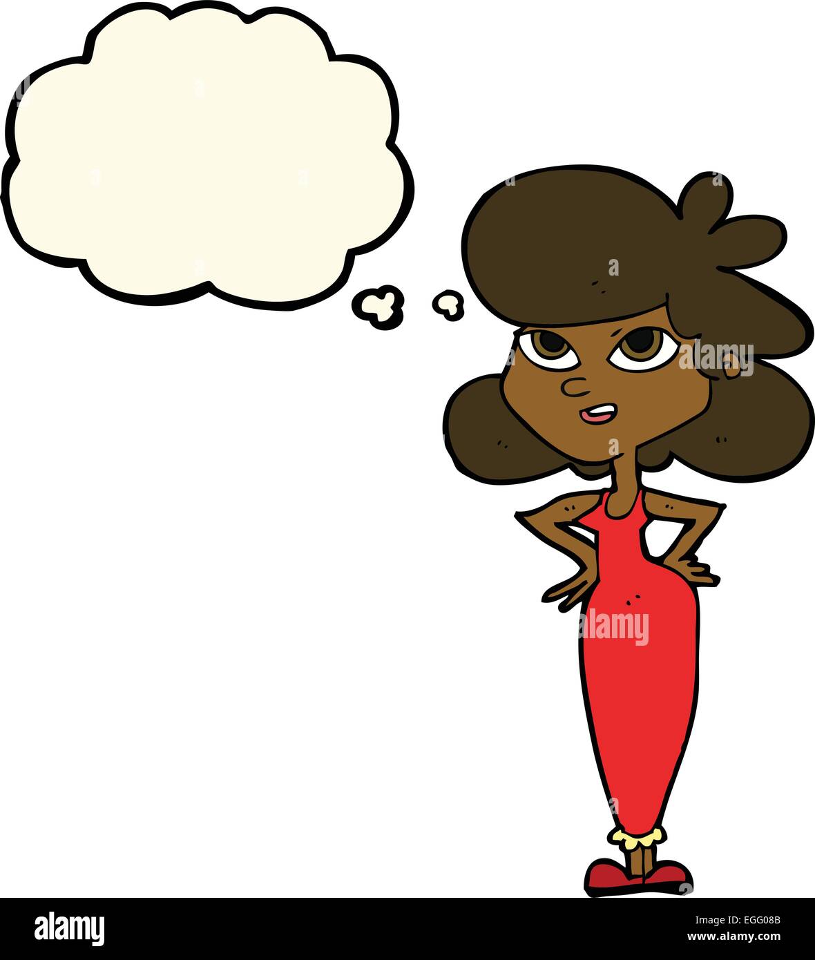 cartoon girl with hands on hips with thought bubble Stock Vector Image ...