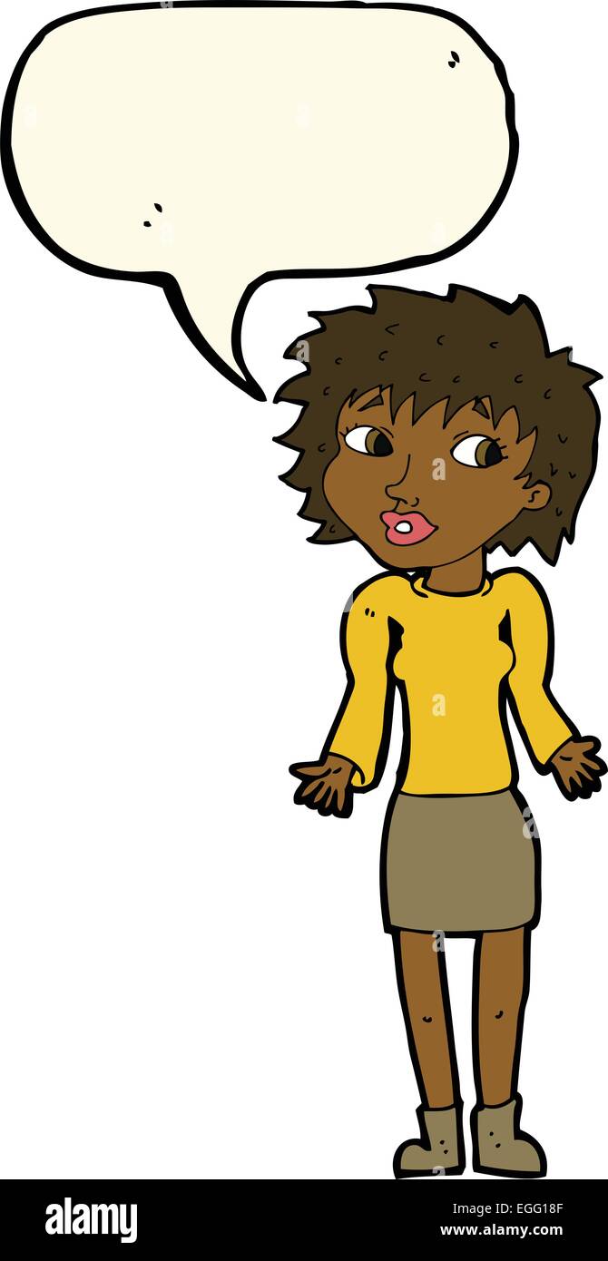 cartoon woman shrugging shoulders with speech bubble Stock Vector Image ...