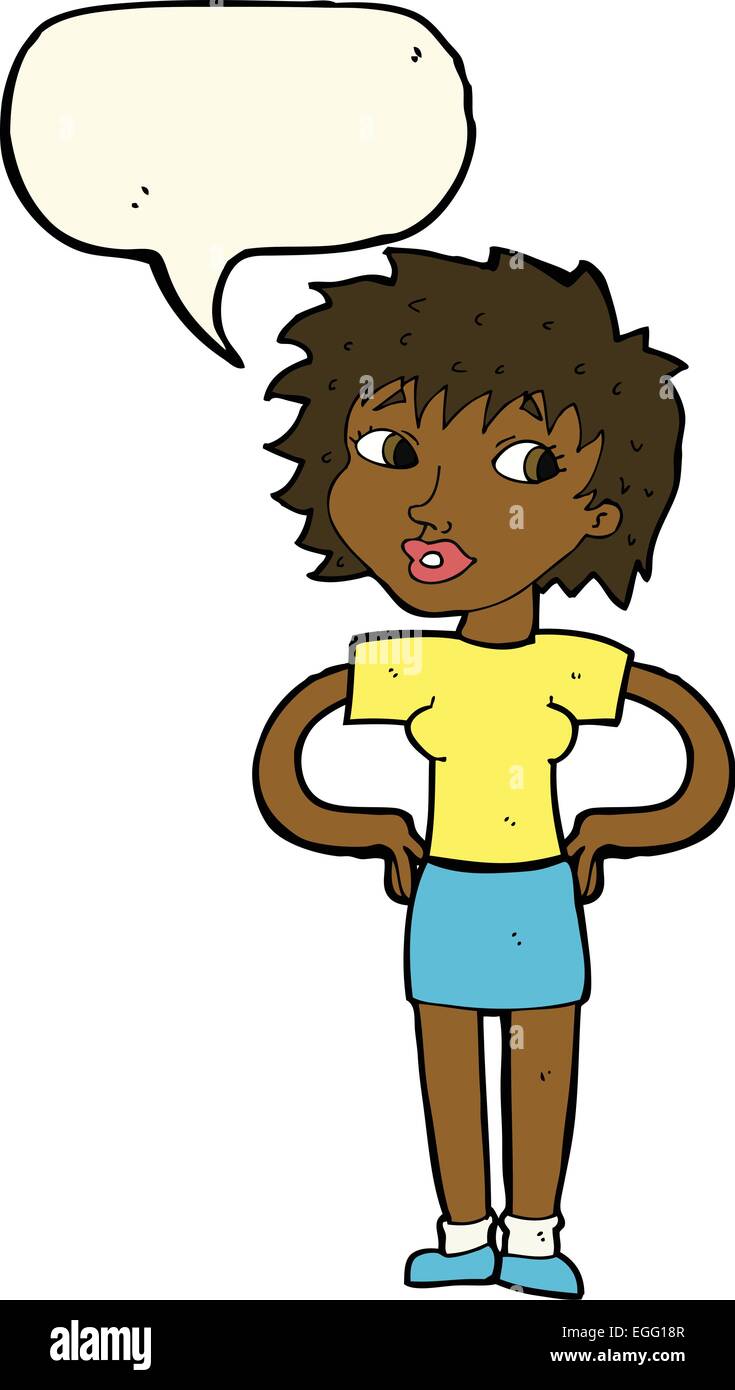 cartoon woman with hands on hips with speech bubble Stock Vector Image ...