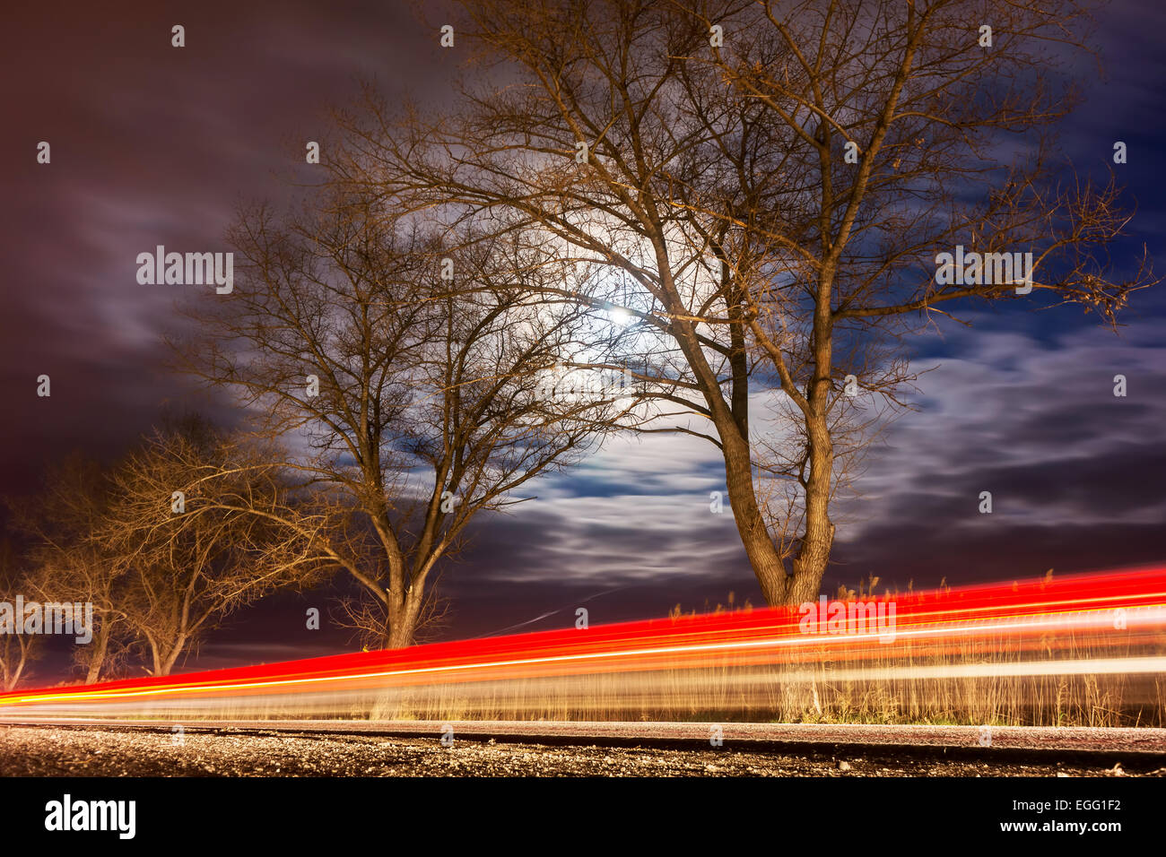 Roadside in the night Illuminated (Long Exposure Stock Photo - Alamy