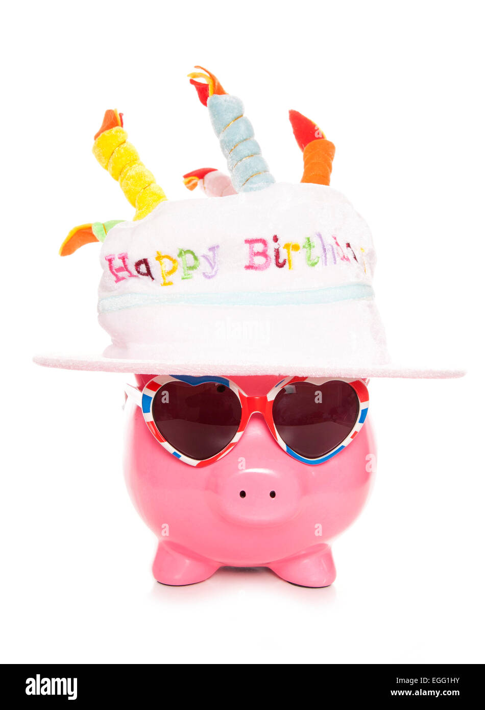 piggy bank birthday studio cutout Stock Photo - Alamy