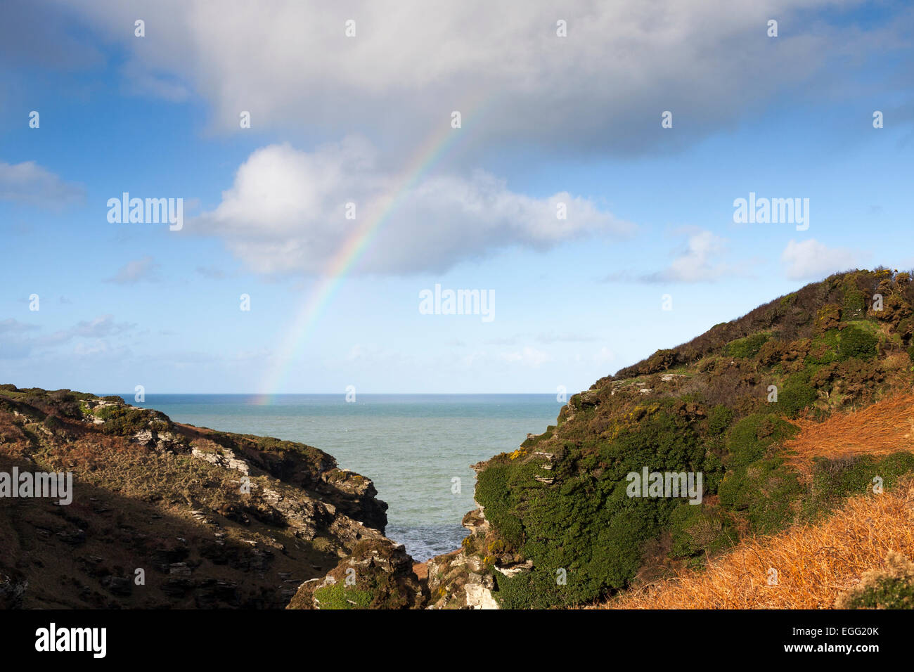 Rainbow over sea and [blue sky], Cornwall, England, UK Stock Photo - Alamy