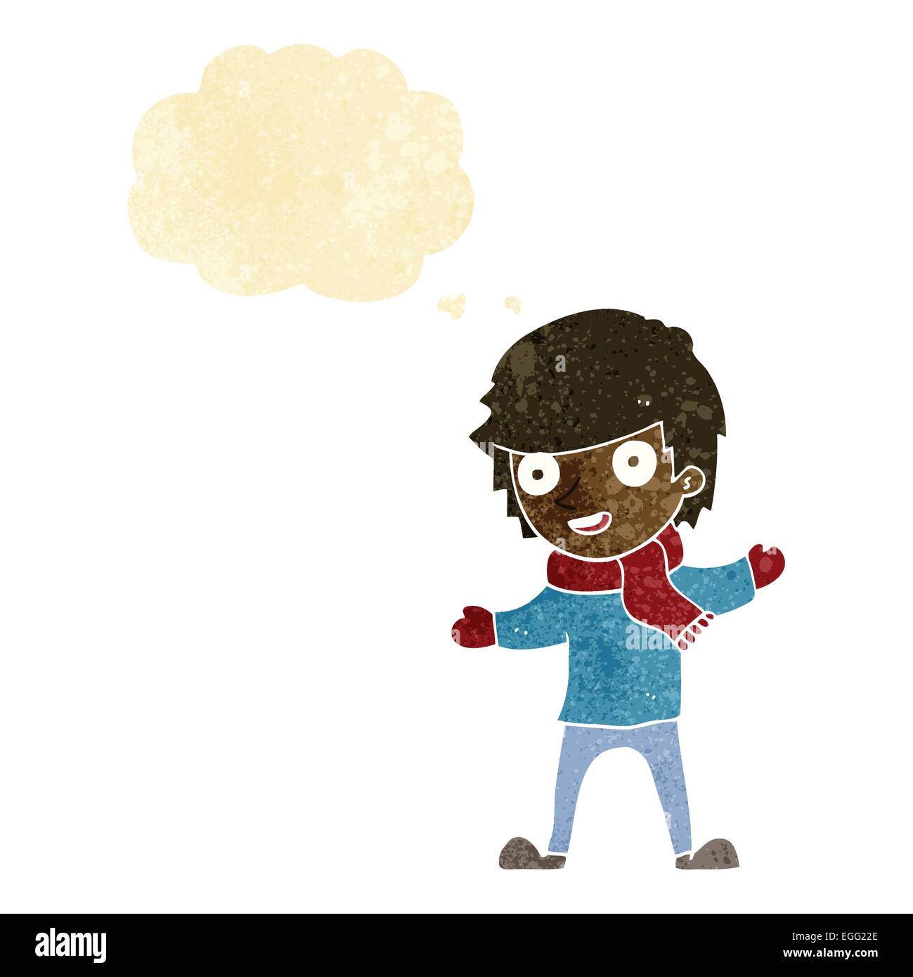 cartoon boy in winter clothes with thought bubble Stock Vector Image ...