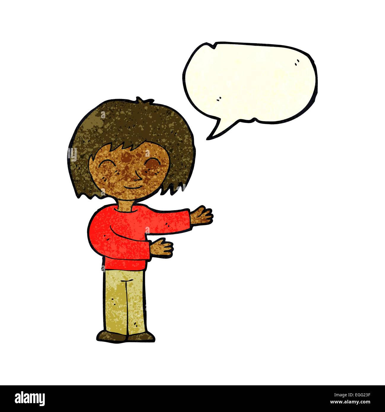 cartoon woman gesturing welcome with speech bubble Stock Vector Image ...