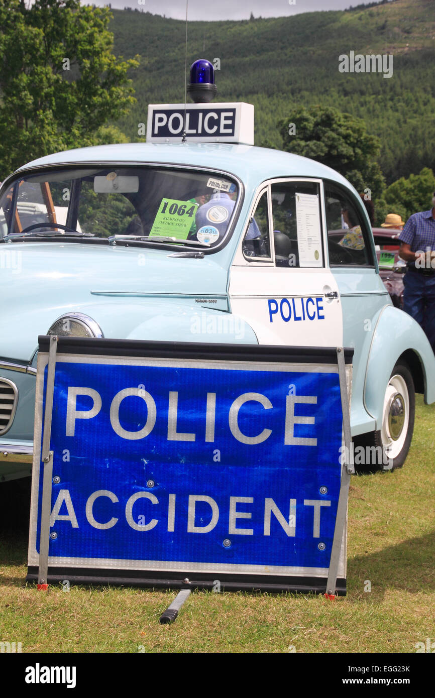 'Police Accident' sign with a classic Morris Minor police car at a car ...