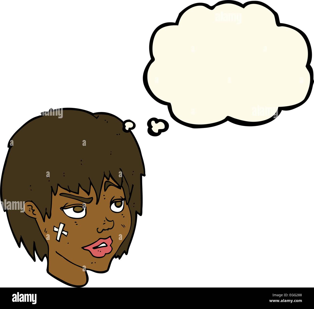 cartoon woman with plaster on face with thought bubble Stock Vector ...