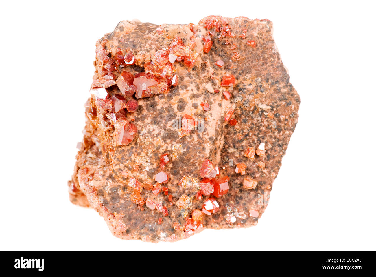 Vanadinite red crystals, mineral isolated on white background Stock ...