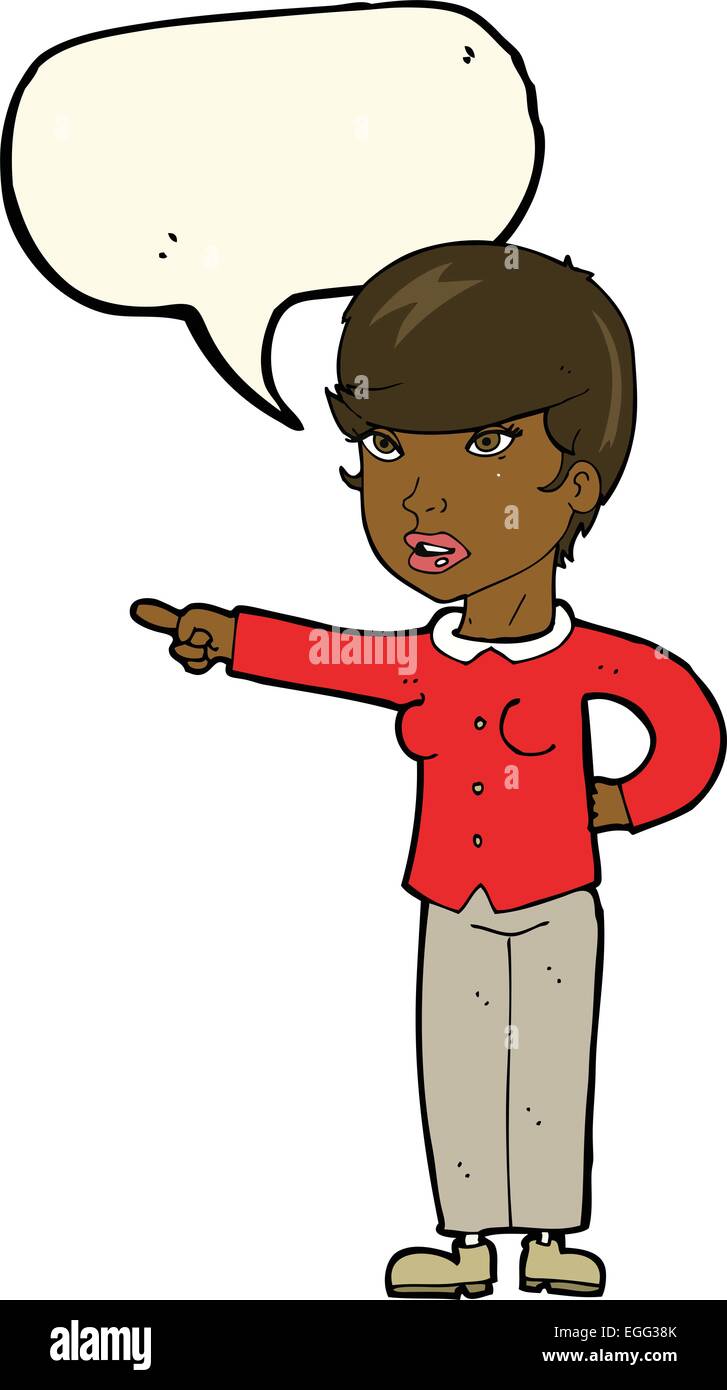 Cartoon Woman Pointing Finger Of Blame With Speech Bubble Stock Vector